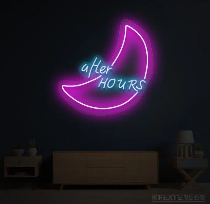 After Hours Moon Neon Sign|Blue Moon Neon Sign for Room Wall