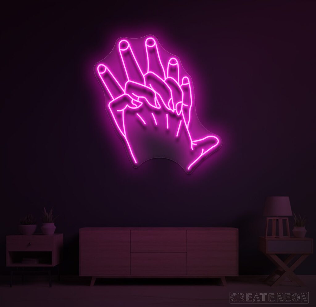Hand in Hand Neon Sign - Romantic wall art CreateNeon