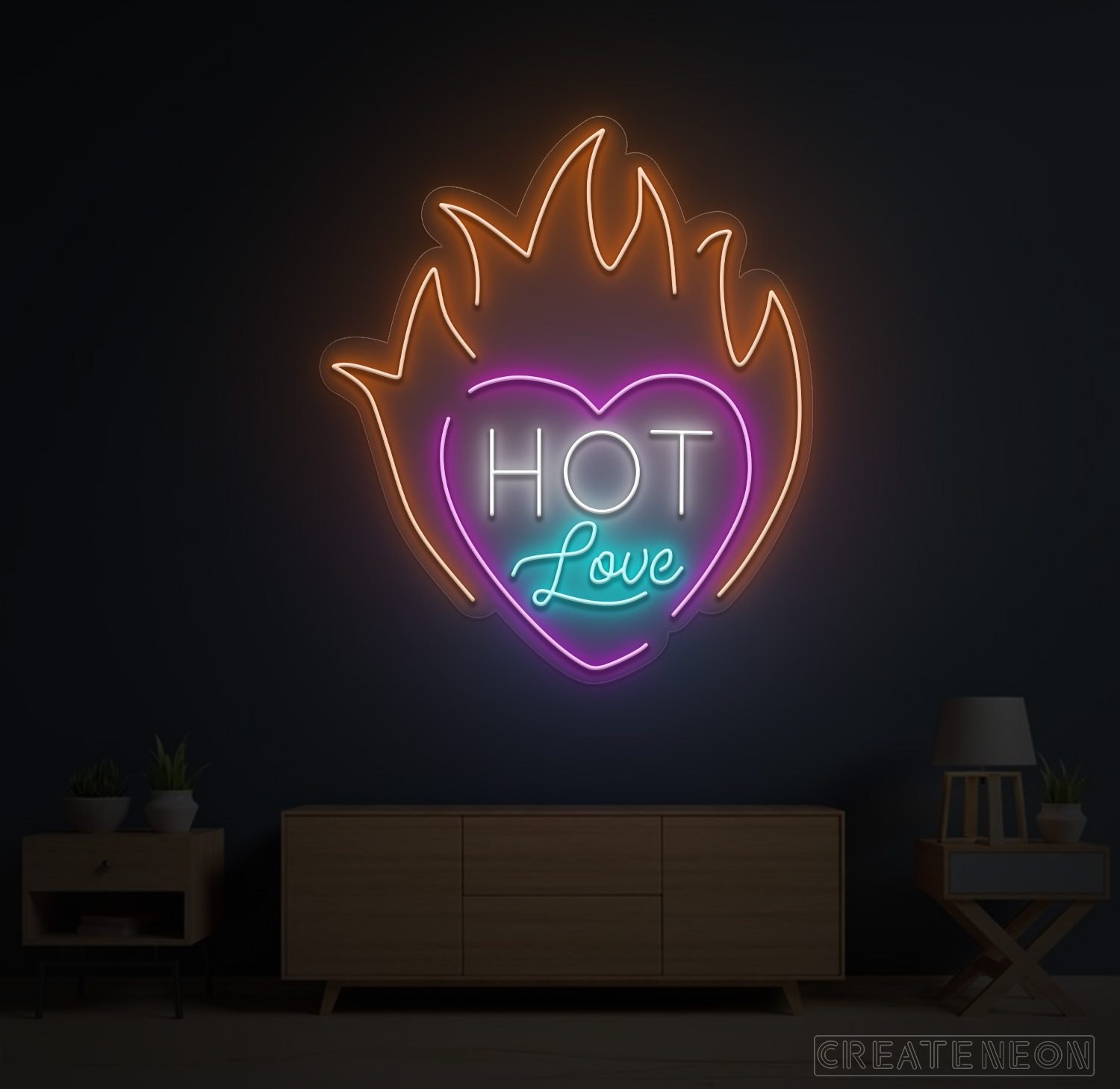 Hot Love Neon Sign - Romantic Neon Light CreateNeon.Com