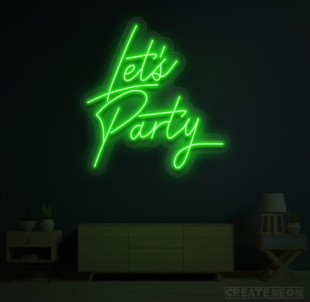 Post Party neon sign on a wall of a bar, pub, or club