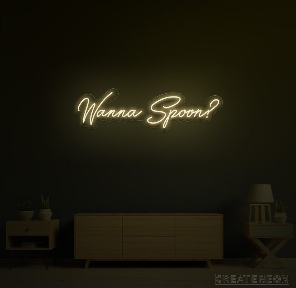 Wanna Spoon Neon Sign For Food Court, Restaurant, Ice Cream